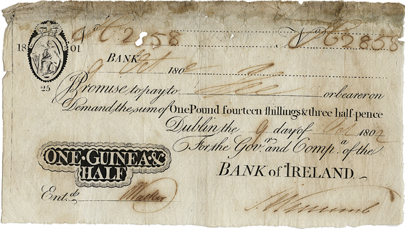 Early Irish Banknotes: 1802 Bank of Ireland (Fourth Issue), One & a ...