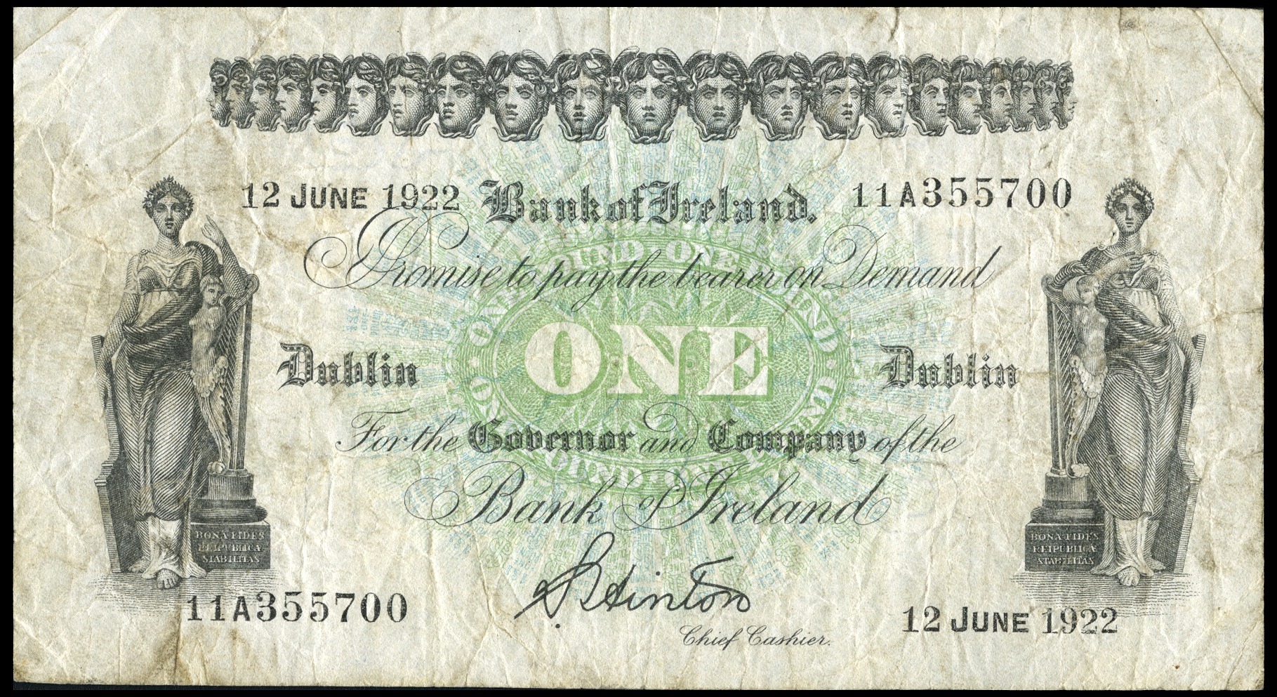 Early Irish Banknotes: 1922 Bank of Ireland (Seventeenth Issue, Type 1b ...