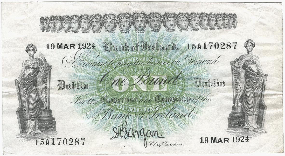Early Irish Banknotes: 1924 Bank of Ireland (Seventeenth Issue, Type 1c ...