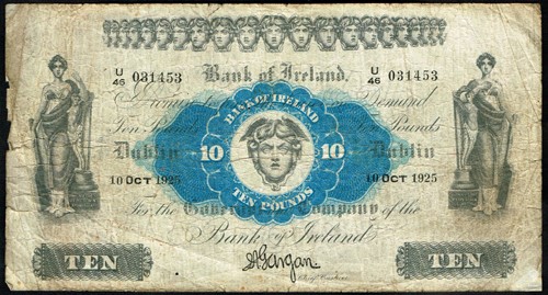 Early Irish Banknotes: 1925 Bank of Ireland (Seventeenth Issue) Ten ...