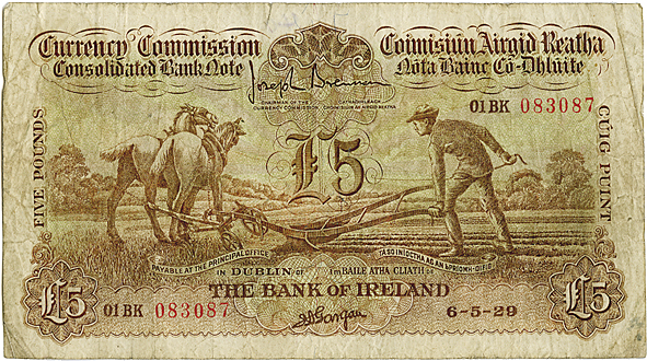 Irish Banknote Guide: Five Pound, Bank of Ireland Ploughman Note, Type ...