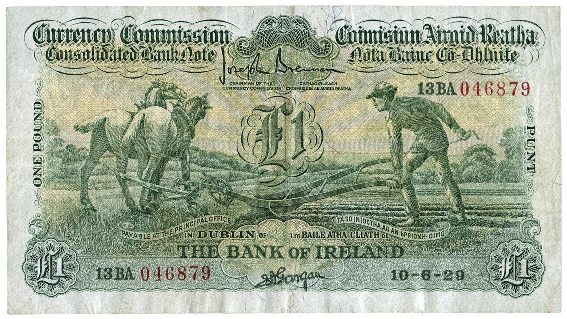 Irish Banknote Guide: One Pound, Bank of Ireland Ploughman Note, Type 1 ...