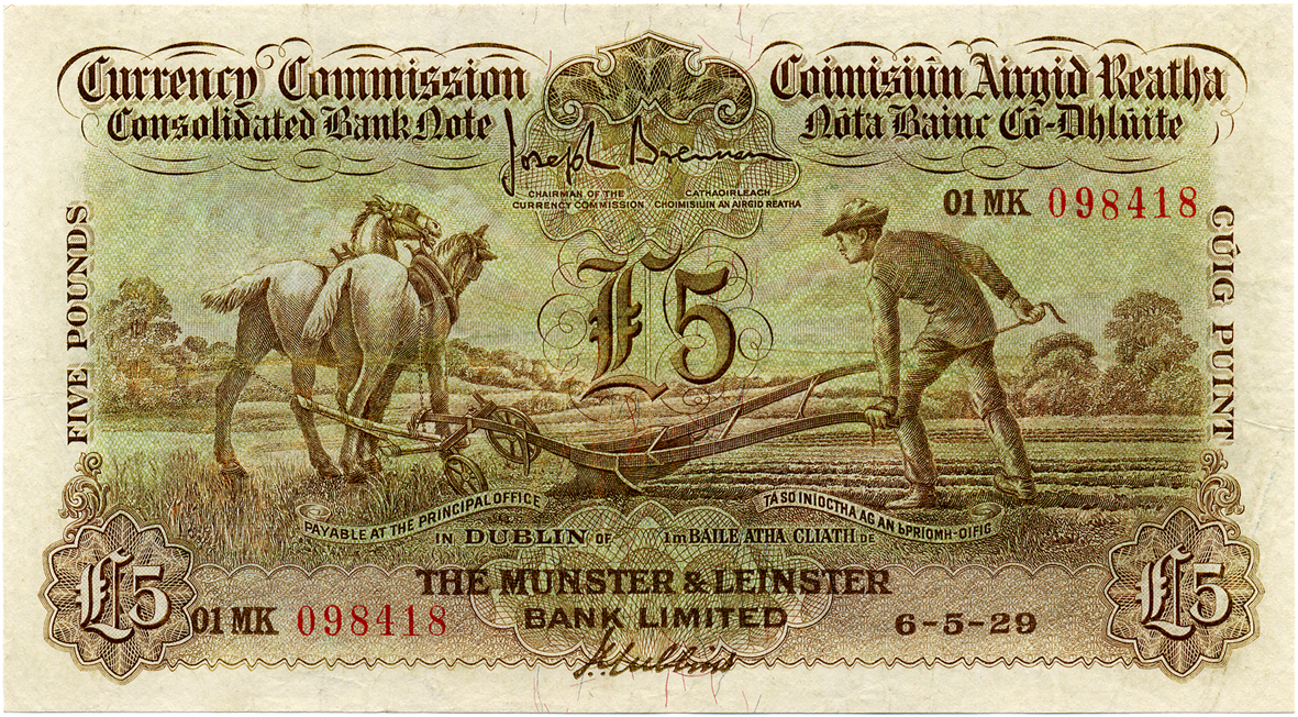 Irish Banknote Guide: Five Pounds, Munster & Leinster Bank Ploughman ...