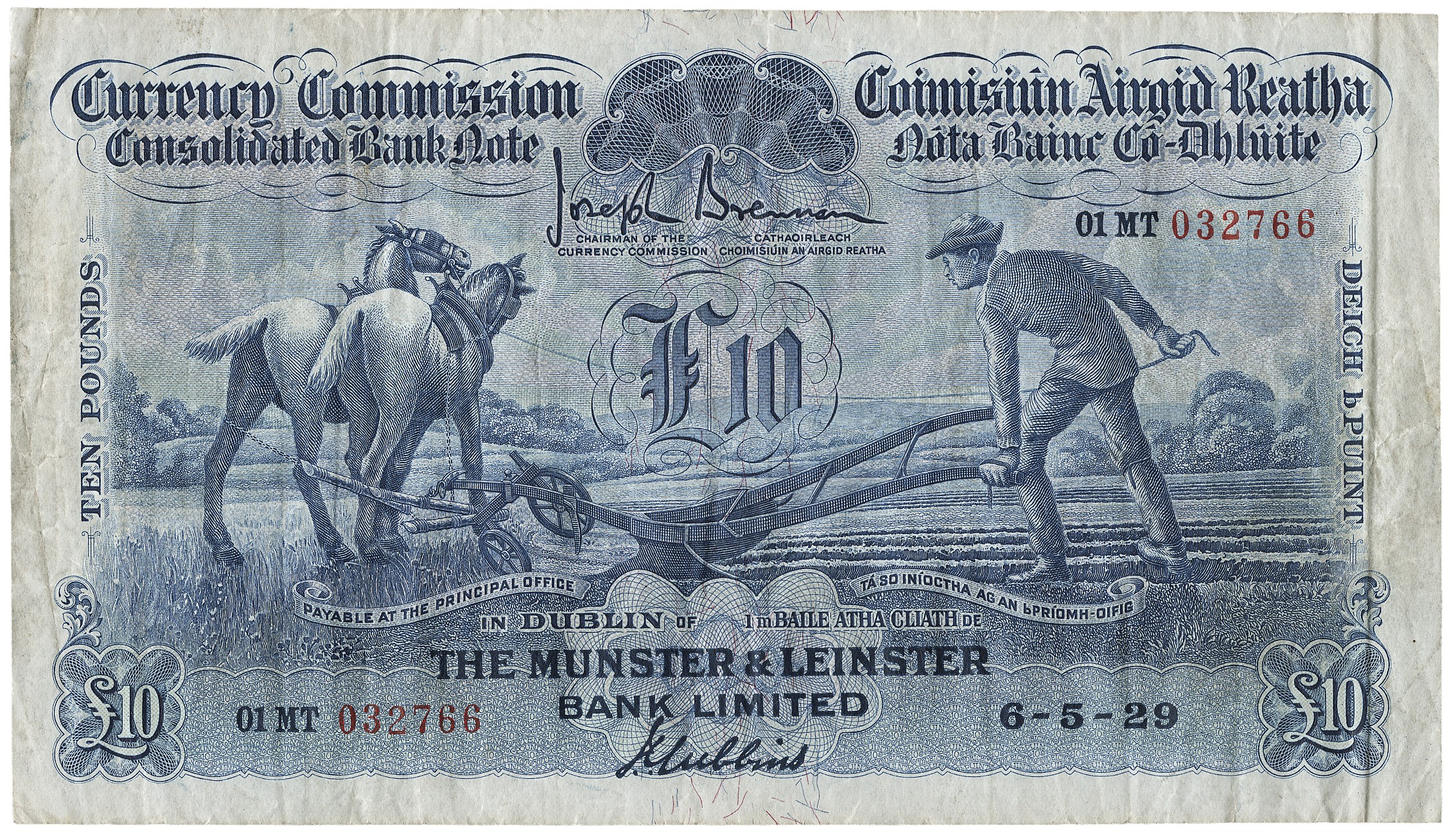 Irish Banknote Guide: Ten Pounds, Munster & Leinster Bank Ploughman ...
