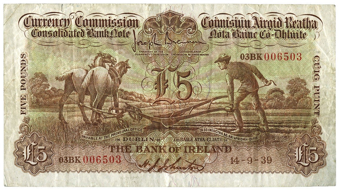 Irish Banknote Guide: Five Pound, Bank of Ireland Ploughman Note, Type ...