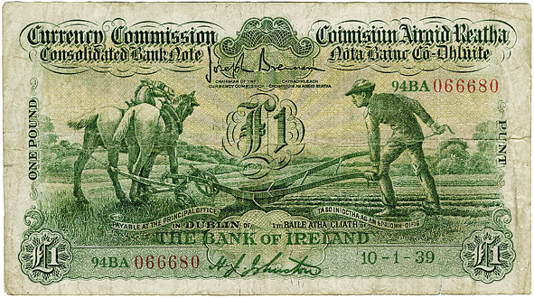 Irish Banknote Guide: One Pound, Bank of Ireland Ploughman Note, Type 2 ...