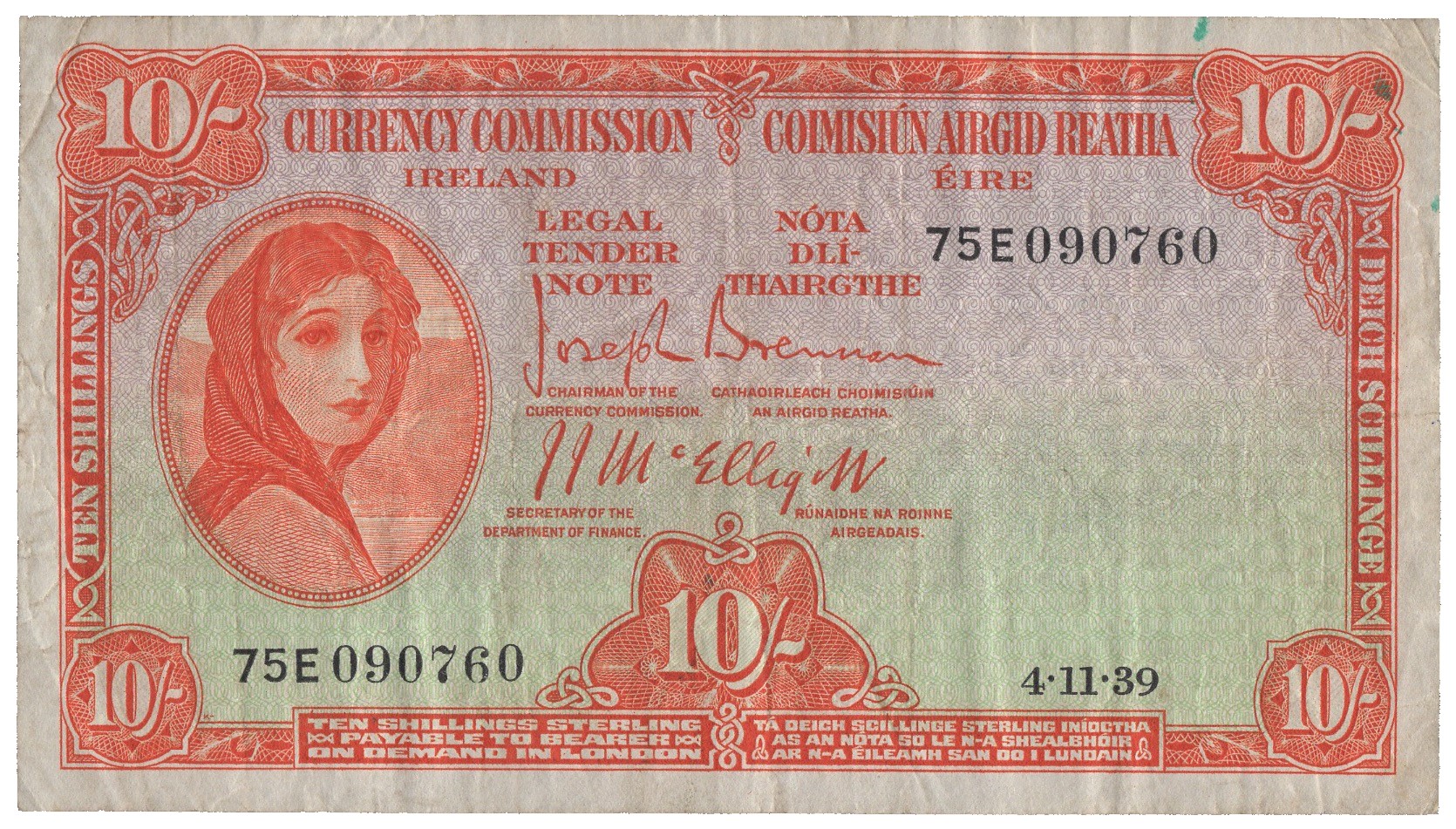 Modern Irish Banknotes: Currency Commission Ireland – Ten Shillings (No ...