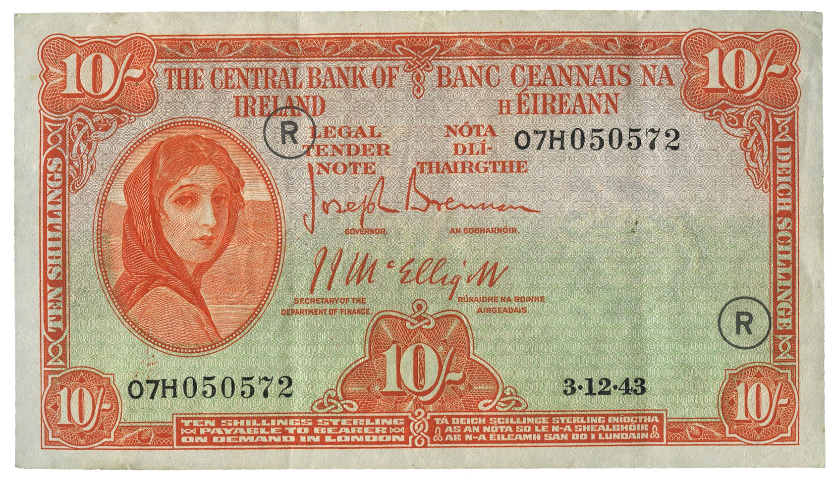 Modern Irish Banknotes: Central Bank of Ireland – Ten Shillings (Type ...