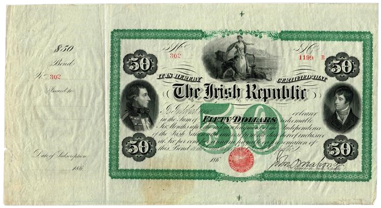 Fenian Bonds: O’Mahony Issue, $50 (Theobald Wolfe Tone & Lord Edward ...