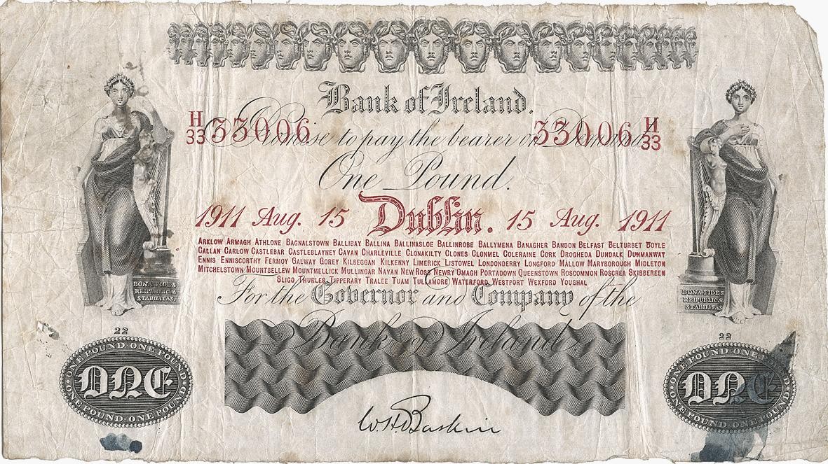 Early Irish Banknotes: 1911 Bank of Ireland (Thirteenth Issue), Type 1 ...